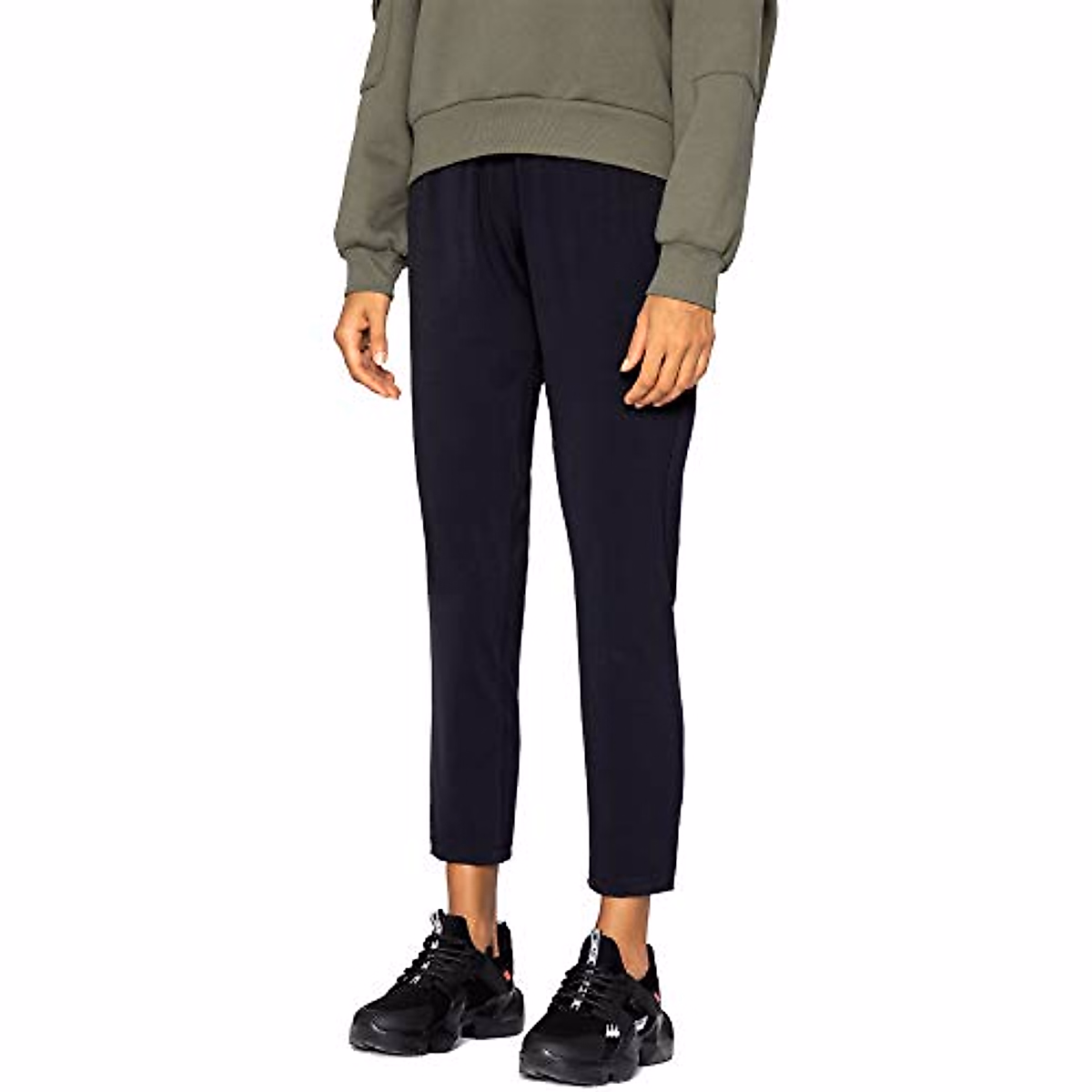 AJISAI 7/8 Joggers Travel Pants with Pockets Lounge Casual Stretch Workout Pants for Women Black 27" L