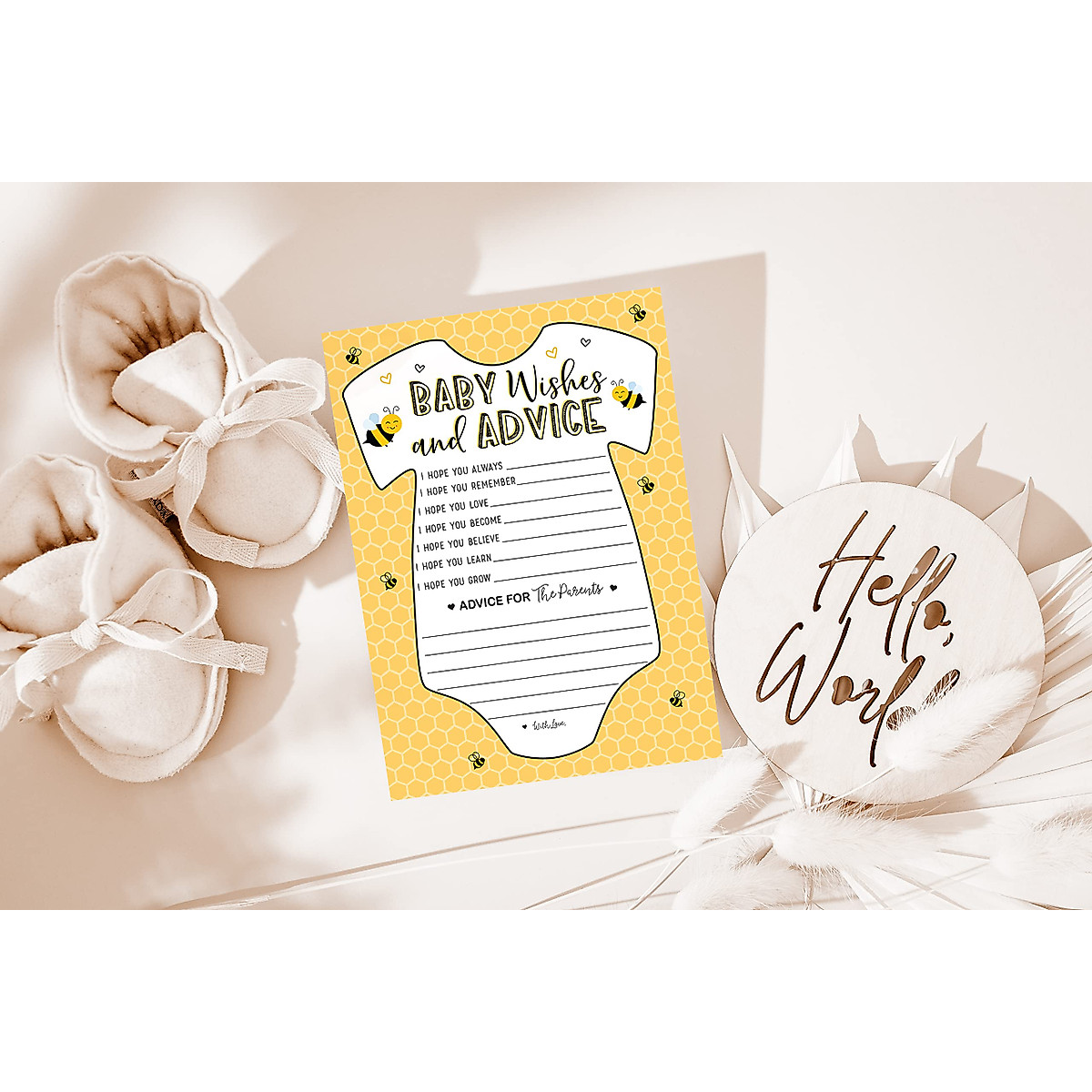 Your Main Event Prints Baby Shower Games Advice, Wishes, and Prediction Cards (Neutral Bee Yellow) - 50 Pack Gender-Neutral Baby Shower Activity for Guests