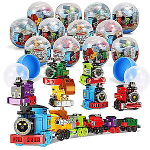 JOYIN 12 Pcs Prefilled Easter Eggs with Railway Engines Building Blocks for Basket Stuffers, Easter Party Favors, Egg Hunt, Classroom Events