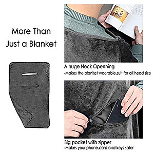 Tirrinia Travel Blanket Airplane Office Poncho 4 in 1 Premium Cozy Fleece Portable Poncho Blankets with Built-in Bag, Pocket