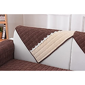 vctops Soft Corduroy Sofa Couch Cover, Plaid Sectional Couch Covers, Non-Slip Sofa Slipcover for Dogs Cats Kids(Brown,36"x82")