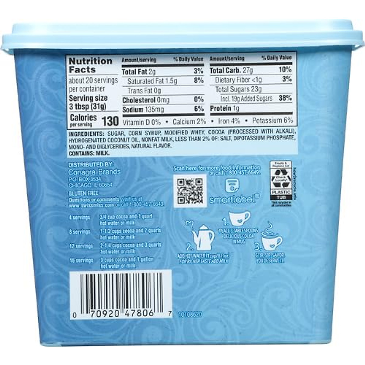 Swiss Miss Milk Chocolate Flavored Hot Cocoa Mix, 22.23 OZ Canister