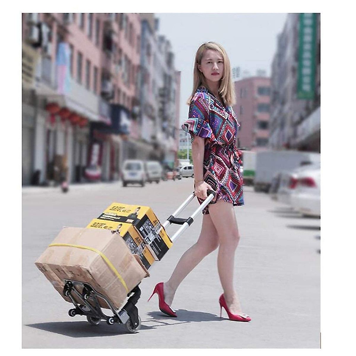KNOXC Trolleys, Shopping Cart Hand Cart Folding Portable Trolley Car Shopping Cart Small Trailer Aluminum Trolley Luggage Cart Grocery Cart/Blue