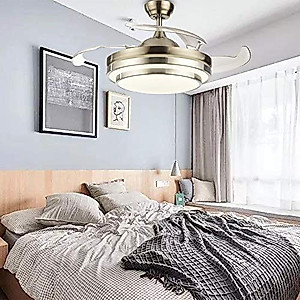 Modern Ceiling Light with Fan Remote Control Retractable Blades 3 Color Lighting 3 Speed Chandelier Light Retractable Invisible Blade for Living Room Bedroom Basement Restaurant Dining Room (42-Inch)