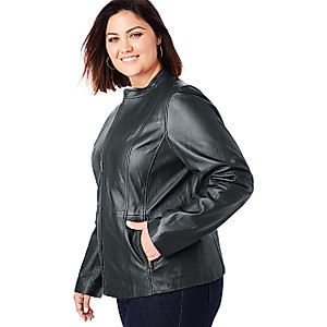 Jessica London Women's Plus Size Zip Front Leather Jacket - 14 W, Black