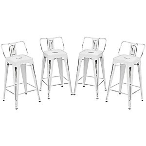 Andeworld Distressed Bar Stools Set of 4 Industrial Counter Stools Metal Barstools for Indoor-Outdoor (24 inch, White)