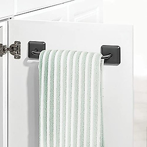 mDesign Stainless Adhesive Towel Holder - Space Saving Rack/Bar for Bathroom Wall, Door, or Cabinet - Holds Washcloths, Hand and Face Towels - Unity Collection - 2 Pack, Graphite Gray