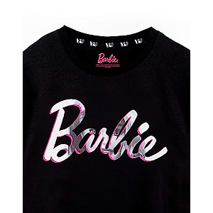 Barbie T-Shirt for Women | Ladies Doll Logo White Pink | Black Longline Relaxed Design Top Clothes Medium