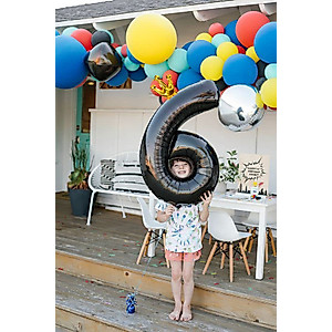 Number 6 Balloon 40 in, Six Helium Balloons for Birthday Party 16 60 Decorations Anniversary, 6th Birthday Balloon, Black 6 Balloons
