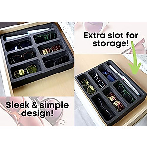 Polar Whale Sunglasses Drawer Organizer Tray Insert for Home Bedroom Bathroom Vanity Dresser Counter Table Waterproof Washable Black Foam 6 Compartment 11.5 x 14.5 Inches
