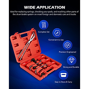 Orion Motor Tech 8pc Drum Brake Tool Kit, Drum Brake Tool with Drum Brake Spring Tool, Brake Spring Compressor, Brake Spring Pliers, Drum Brake Adjusting Tool, Brake Spoon Set, Brake Drum Tool Kit