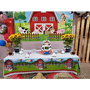 Farm Animals Theme Party Decorations,Farm Animals Barn Door Backdrop and Tablecloth for Children Baby Shower Birthday Party Supplies Banner (5x3ft)