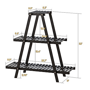 Furshus Plant Stand Indoor, Outdoor bamboo Plant Stands for Multiple Plants, 3 Tier 8 Potted Flower Holder Ladder Plant Rack,Plant Shelf Ladder Table Plant Pot Stand for Living Room, Patio, Balcony