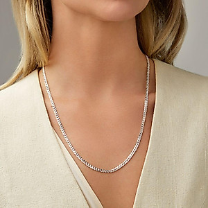 CBLKUS 3.5mm Stainless Steel Chain Necklace, Mens Silver Curb Link Chain, Diamond Cut Solid Cuban Link Chain For Women, Italy Mens Jewelry Available In 16-28 Inches