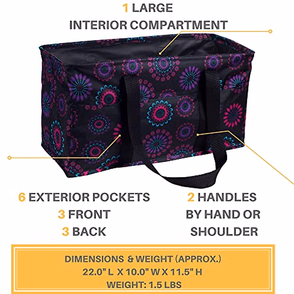 Pursetti Extra Large Utility Tote Bag for Women with 6 Exterior Pockets - Perfect as Beach Bag, Pool Bag, Laundry Bag, Storage Tote for Ballgame, Beach, Pool, and Home (Extra Large, Purple)