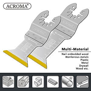 Acroma 5-Piece Universal Oscillating Multitool Blade Set, Titanium-Enhanced M42 HSS Bi-Metal, Including 2" and 2-2/3" Extra-Long Blades, Ideal for Plunge/Flush Cut on Multi-Materials. BM50005