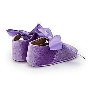 HsdsBebe Infant Baby Girls Mary Jane Flats Bow Non-Slip Soft Sole Princess Toddler First Walkers Sneaker Wedding Dress Shoes(Q181 Purple,1)