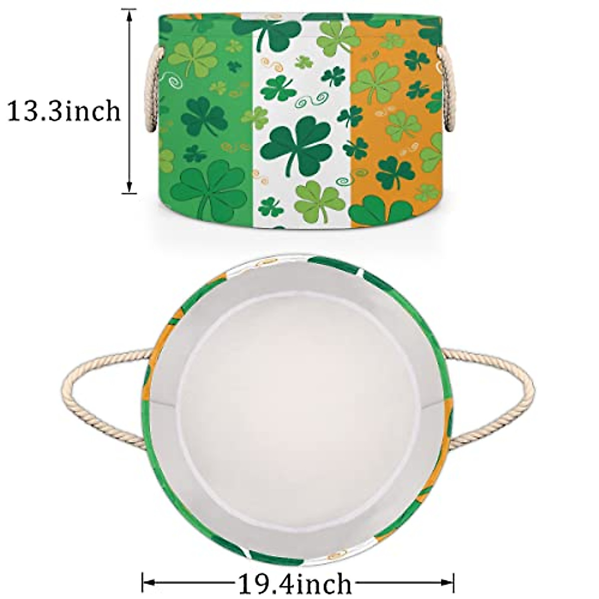 Shamrocks On Irish Flag Large Round Baskets for Storage Laundry Baskets with Handles Blanket Storage Basket for Bathroom Shelves Bins for Organizing Nursery Hamper Girl Boy