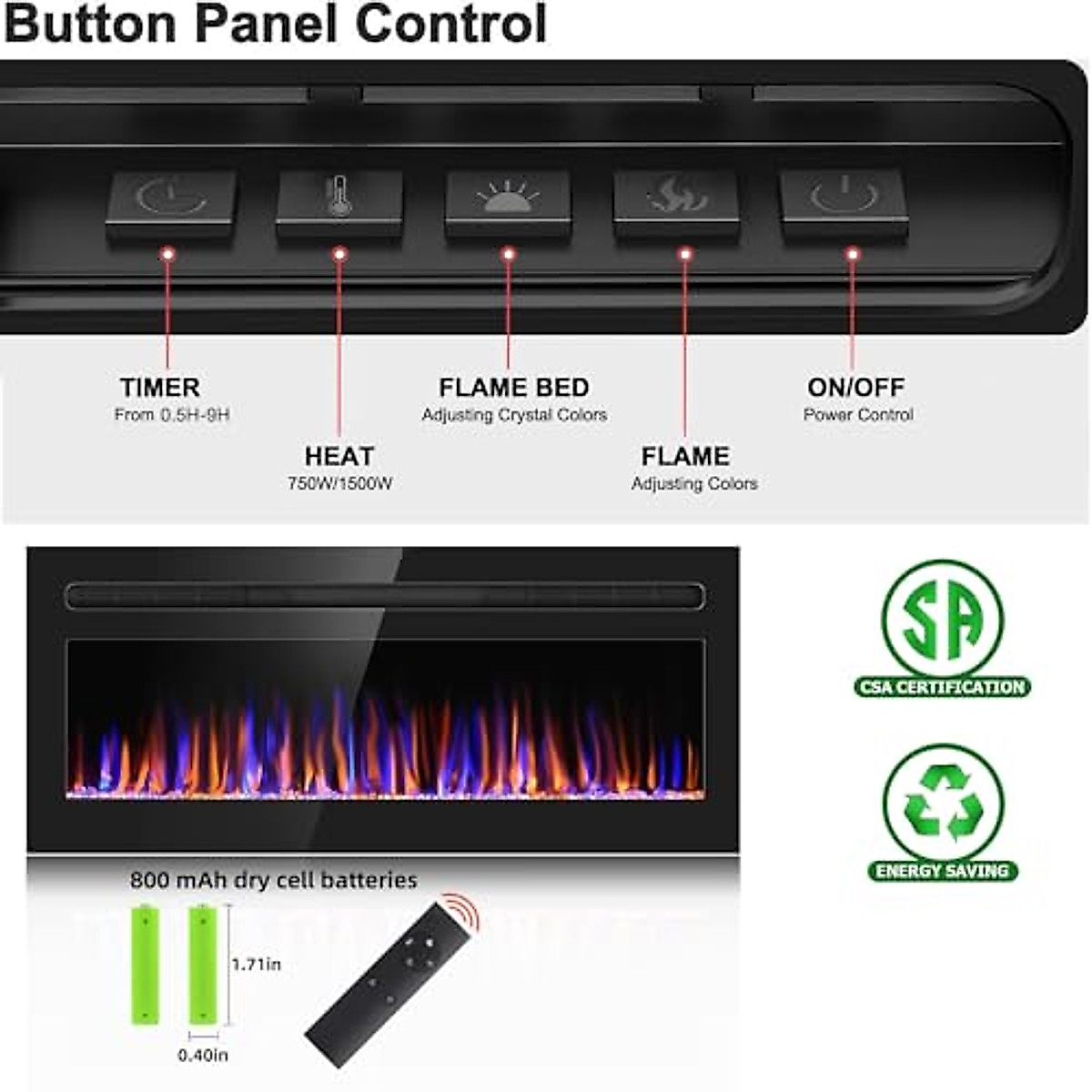 Upesitom 50" Electric Fireplace Insert Recessed & Wall Mounted, 750/1500W Linear Electric Fireplace Insert with 12 Adjustable Flame Colors, Bracket, Timer, Remote Control