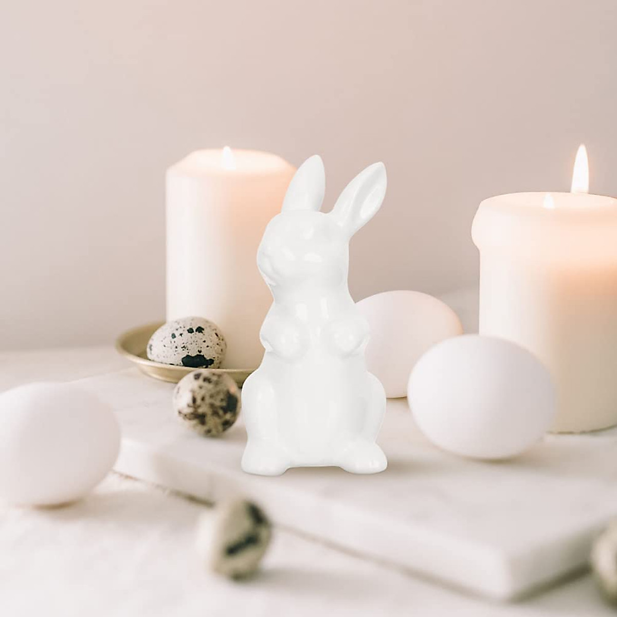 4Pcs Easter Rabbit Figurine Ceramic Bunny Statues Mini Garden Ornaments Easter Party Decor for Lawn Table Office