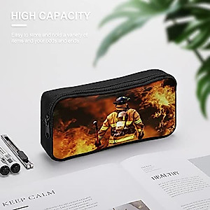 Fireman in Fire Pencil Case Pencil Pouch Coin Pouch Cosmetic Bag Office Stationery Organizer