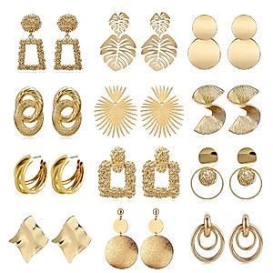 LANTAI 12 Pairs Fashion Statement Earrings Boho Geometric Dangle Earrings Gold Hoop Earrings for Women Gift Jewelry