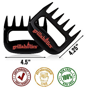 Grillaholics BBQ Meat Shredder Claws - Wolverine Style Ultra-Sharp Blades Quickly Lift Handle & Shred Meats - Best Dishwasher Safe Bear Claw Pulled Pork Meat Shredders in BBQ Grill Accessories (Black)