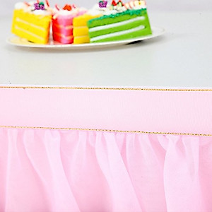 6ft Pink Tulle Table Skirt Baby Shower Tablecloth for Rectangle Tables or Round Tables Pink Ruffle Tutu Table Skirts for Princess Girls Butterfly Elephant Birthday Party Unicorn Table Decorations