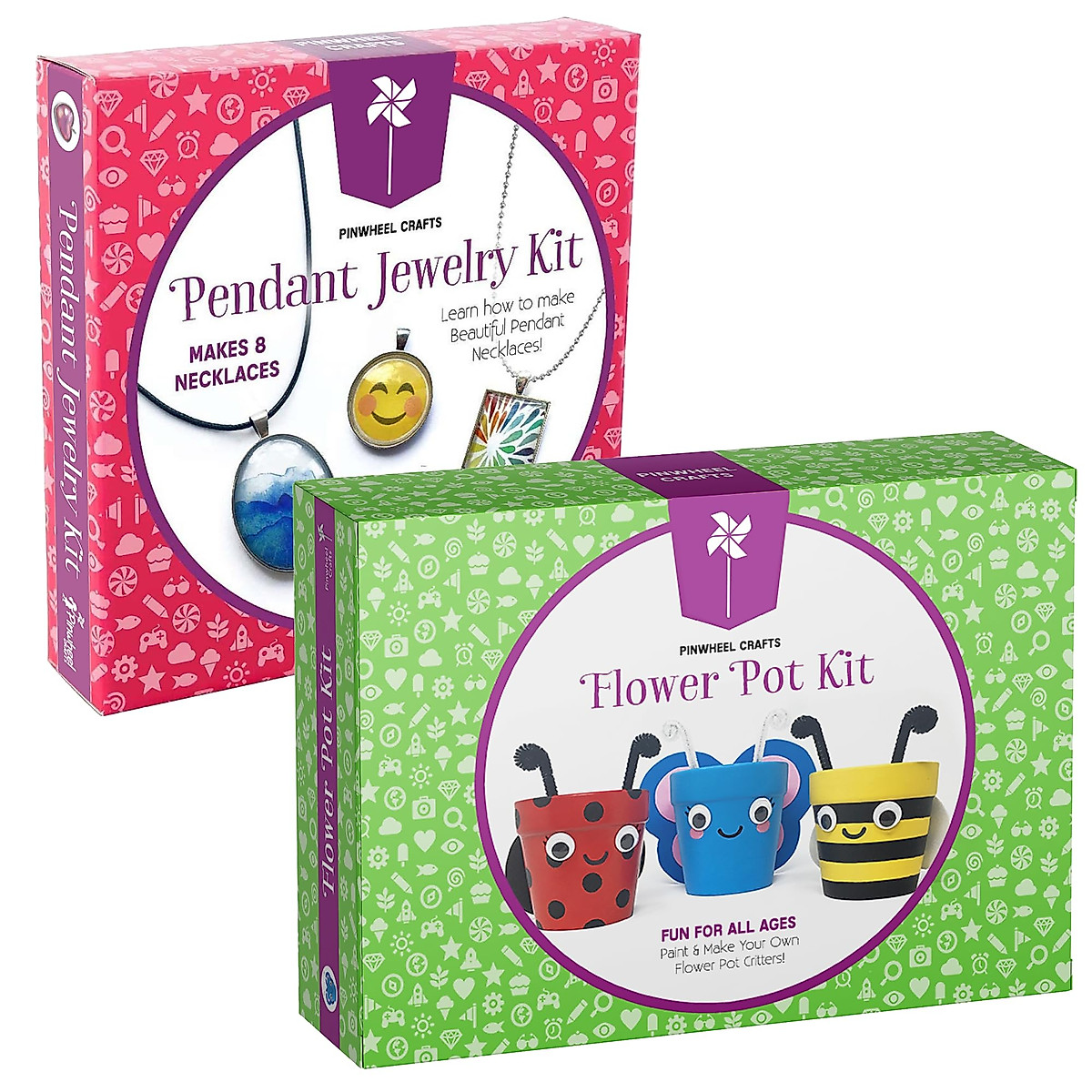Pendant Jewelry Kit & Flower Pot Craft Kit Bundle - Fun DIY Arts and Crafts Project for Kids Ages 6 7 8 9 10 11 12 - Great Gifts for All Occasions