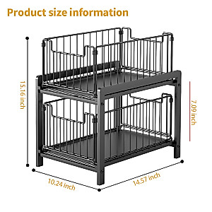 2-Tie Under Sink Cabinets Organizer with Sliding Storage Drawer, Pull Out Cabinets Organizer Shelf, Sliding Kitchen Countertop Storage Basket (black)