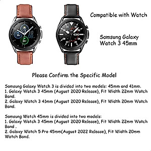 Galaxy Watch 3 45mm Bands 2 Pack, Compatible with Samsung Galaxy Watch 3 45mm Watch Band, Width 22mm Leather, for Men Women Quick Release Smart Straps Unisex Size(Black+Brown)