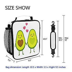 ZZXXB Avocado Love Heart Insulated Lunch Bag Box Reusable Thermal Cooler Bag Tote Outdoor Travel Picnic Bag With Shoulder Strap for Children Students Adults