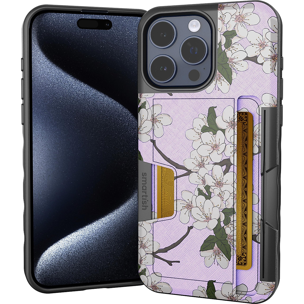 Smartish® iPhone 15 Pro Max Wallet Case - Wallet Slayer Vol. 2 [Slim/Protective] Credit Card Holder w/Kickstand Drop Test Hidden Card Slot Compatible w/Apple iPhone 15 Pro Max - Very Cherry Blossom