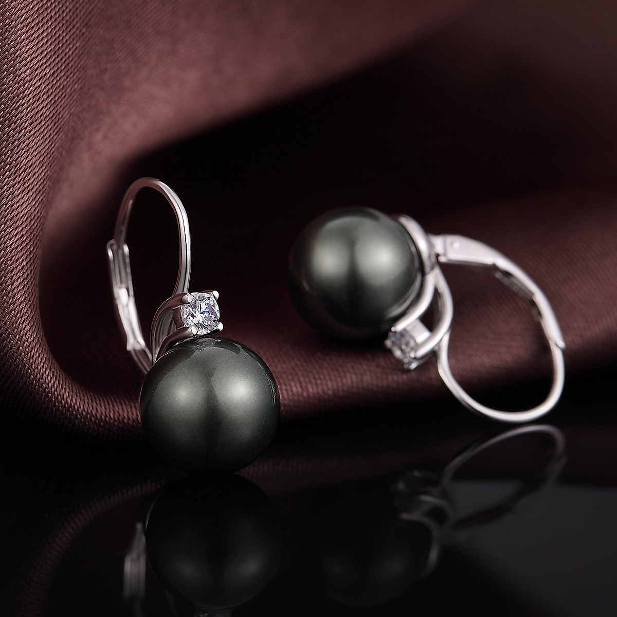 Black Pearl Earrings Pearl Dangle Earring Black Diamond Pearl Earring Cubic Zirconia Pearl Earring for Women Sterling Silver Pearl Leverback Earring Silver Pearl Drop Earrings 10mm Pearl Jewelry