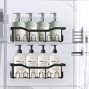 WITOP 7 Pack Shower Caddy, New Upgraded Strong Adhesive Caddies, Large Storage Rack with 10 Hooks,No Drilling,Large Capacity,Rustproof Stainless Steel Bathroom/Kitchen Organizer,Black