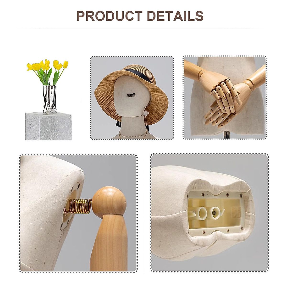 Dress Form Mannequin, Display Female Mannequin with Wooden Stand and Head, 55"~77" Height Adjustable Women Mannequin for Boutique Clothing Jewelry Store