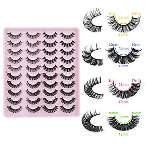 Ruairie False Eyelashes Natural Look Fluffy Wispy False Lashes Pack 20 Pairs 4 Styles Natural Lashes Russian Strip Lashes D Curl Cat Eye Fake Eyelashes Bulk
