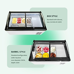 Wixkix Commercial Gelato Display Freezer, Countertop Hard Ice Cream Showcase with 6 Round Pan, Ice Cream Dipping Cabinet with LED Light for Restaurant Ice Cream Shop, Air Cooling, 110V