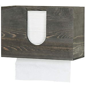 MyGift Vintage Gray Solid Wood Wall Mounted Paper Towel Holder for Bathroom, Tri Fold, Multifold, C Fold, Z Fold Disposable Hand Towel Dispenser Guest Restroom
