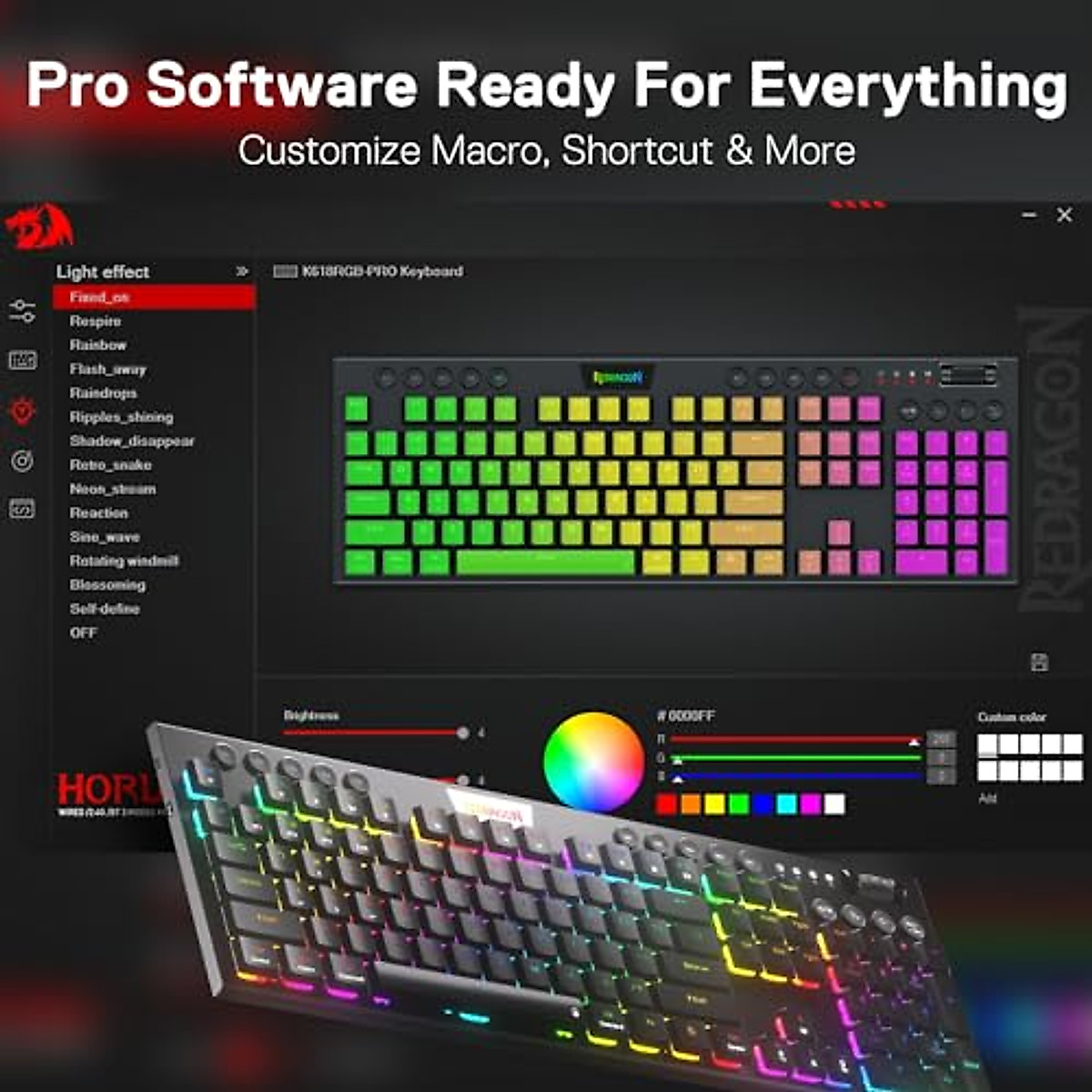 Redragon K618 PRO 3-Mode Wireless RGB Mechanical Keyboard, BT/2.4Ghz/Wired Low Profile Win/Mac Gaming Keyboard w/Ultra-Thin Design, Dedicated Media Control & Linear Red Switch