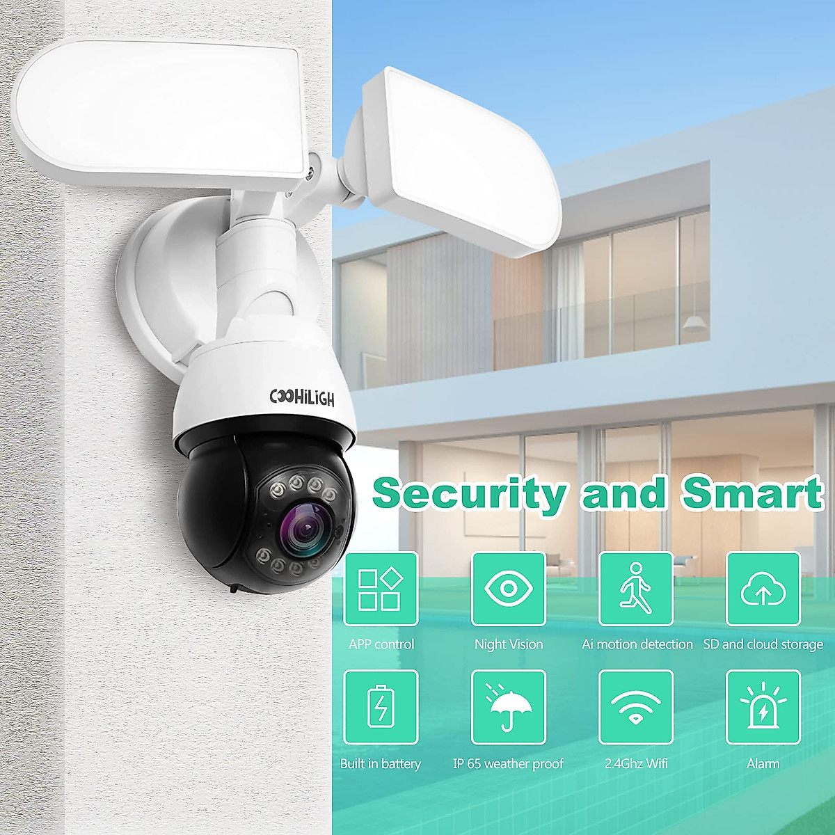 COOHILIGH Security Floodlight Camera,5MP, Wired Flood Light Camera Outdoor with Motion Sensor Cam.1600 Lumens, Color Night Vision, 2-Way Talk,IP65 Waterproof,Siren Alarm.