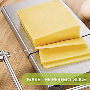 zanmini Cheese Slicer, Stainless Steel Cheese Cutter with Accurate Size Scale, Wire Cheese Slicer for Cheese Butter, Equipped with 4 Replaceable Cheese Slicer Wires