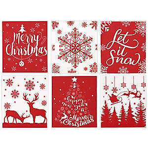 Whaline 6Pcs Christmas Swedish Dishcloths Red White Xmas Tree Snowflake Reindeer Kitchen Dish Towel Reusable for Christmas Winter New Year Baking Cooking, 6.7 x 7.7Inch