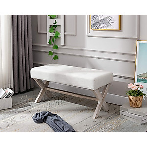chairus Fabric Upholstered Entryway Bench Seat, 36 inch Bedroom Bench Seat with X-Shaped Wood Legs for Living Room, Foyer or Hallway - Cream