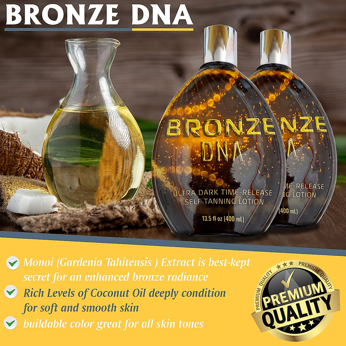 Bronze DNA Natural Sunless Self Tanner Lotion – Sunless Self Tanner for Women and Men – The Gradual Self Tanner for Light, Medium & Dark Tans – XL 13.5 Oz Bottle - Physics Color