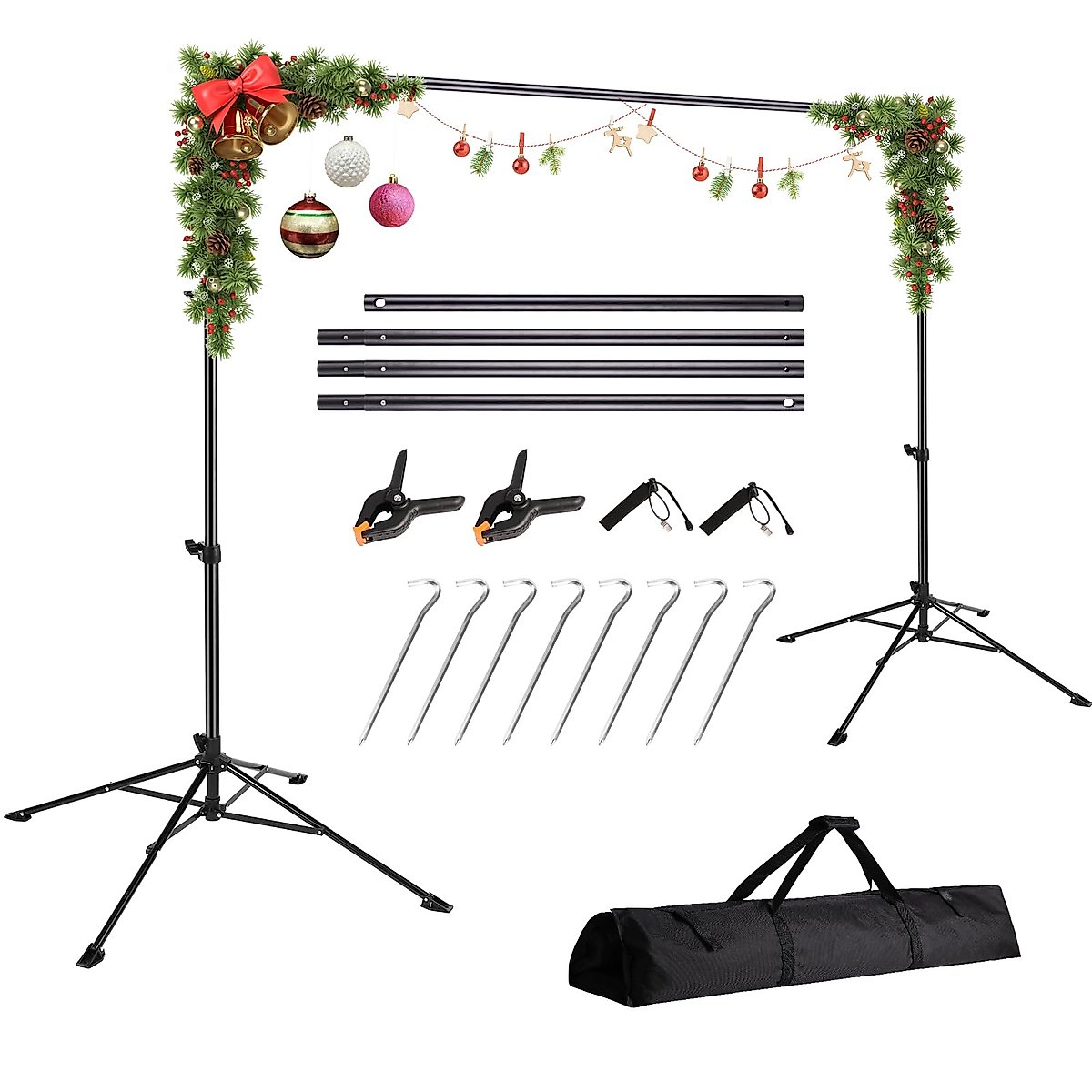 New Upgrade Four-Legged Backdrop Stand 6.5x10ft,IFKDNR Photo Backdrop Stand for Parties,Back Drop Adjustable Stand Kit with 4 Crossbars Backdrop Clamps and Carrying Bag for Parties Wedding Decoration