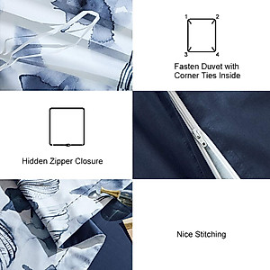 Mildly 100% Long Staple Cotton Duvet Cover Set Dark Blue Ginkgo Leaf Watercolor Comforter Cover Set