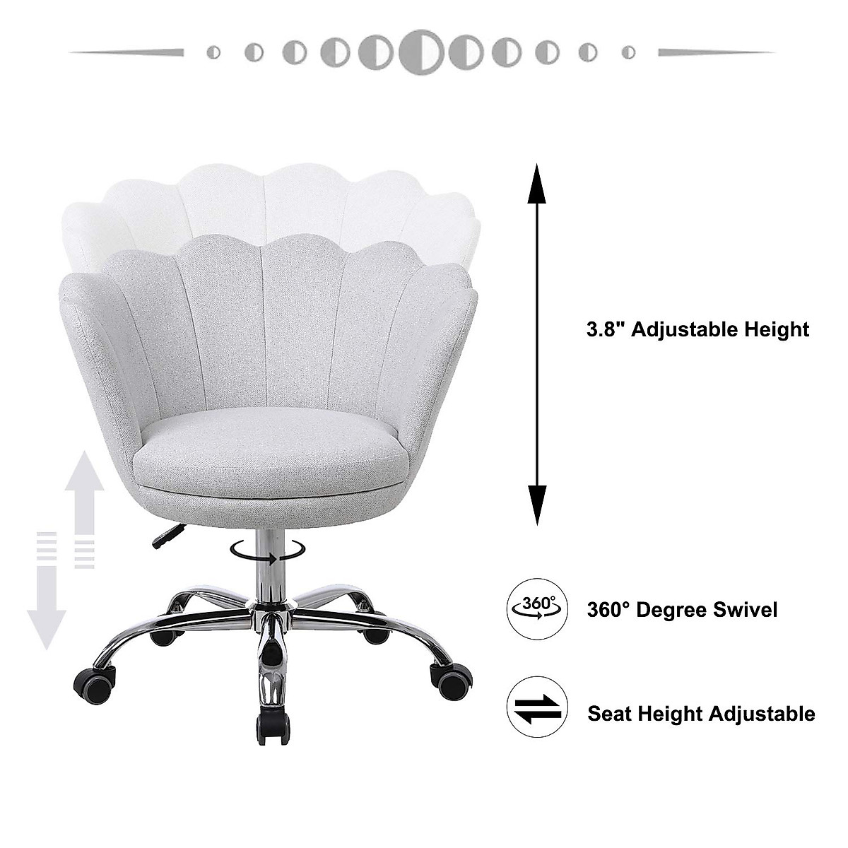 SSLine Home Office Chair,Modern Living Room Chair Linen Fabric Shell Accent Chair,360° Upholstered Adjustable Swivel Armchair Reception Chair for Office, Living Room,Bed Room (Beige)