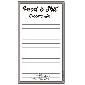 Guajolote Prints Magnetic Notepad for Grocery List, Food and Shit Funny Shopping List, 7 x 4.25 inch, 50 Sheets