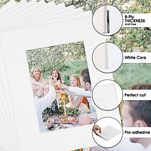 Golden State Art, Pack of 25 White Slip-in Photo Mat with Backing Board Pre-Adhesived, Includes 25 Clear Storage Bags, Cardboard Mounting Frame (8x10 for 5x7 Photos)